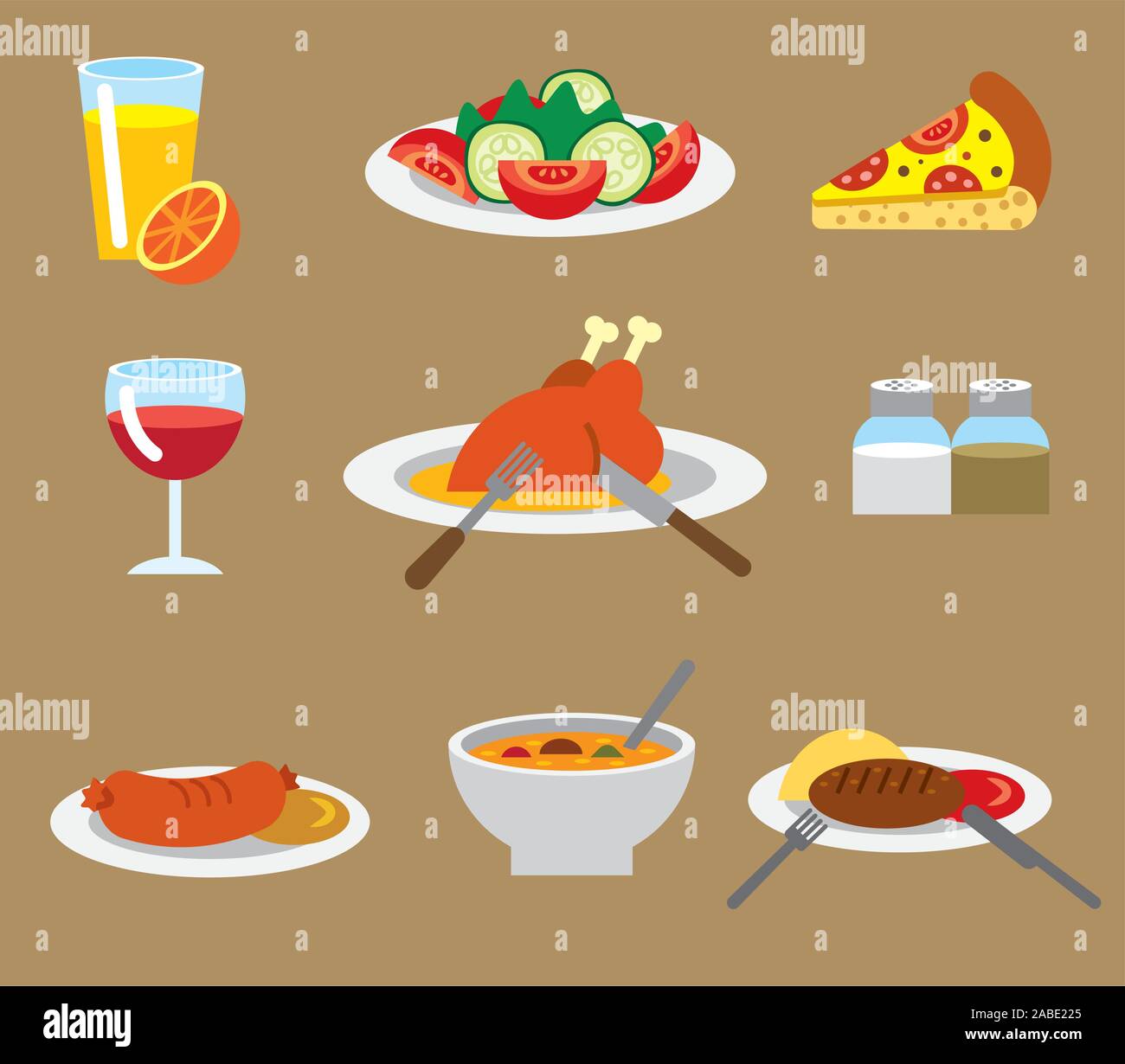 illustration of dinner food dinner flat icons Stock Vector Image & Art ...