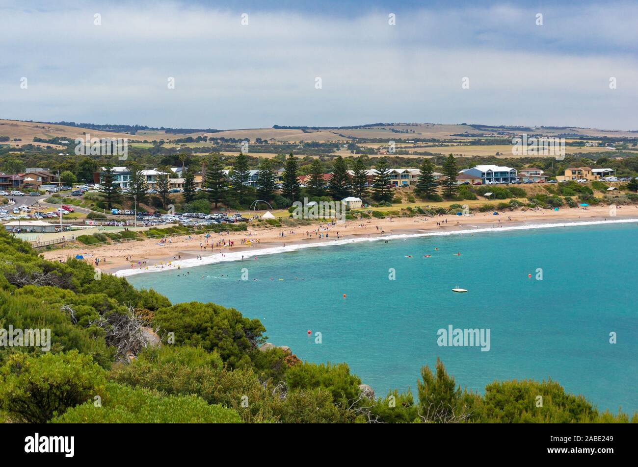 Spectacular view of picturesque bay and beach. Port Elliot, South ...