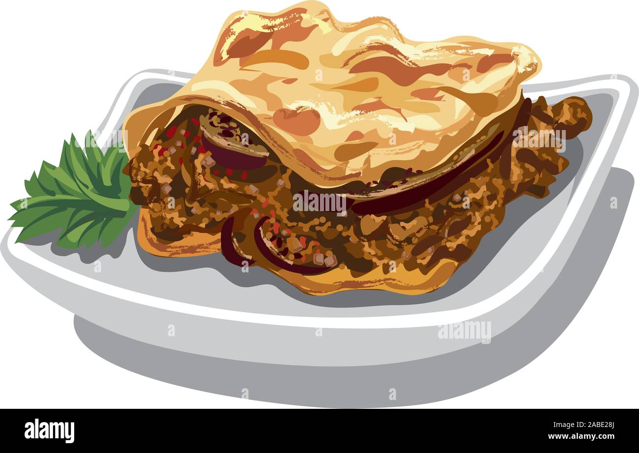 illustration of traditional greek moussaka baked dish Stock Vector ...