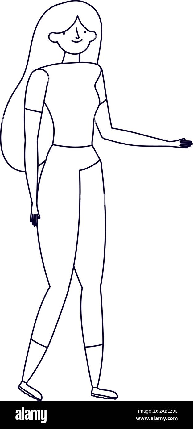 young woman cartoon character standing white background vector ...