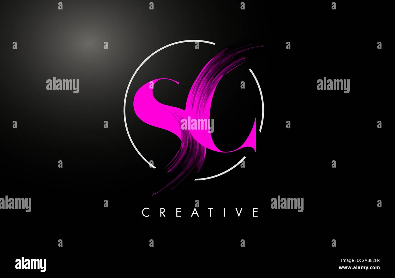 Pink SC Brush Stroke Letter Logo Design. Pink Paint Logo Leters Icon ...