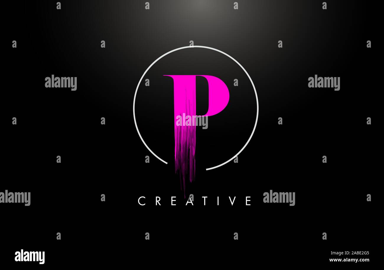 Pink P Brush Stroke Letter Logo Design. Pink Paint Logo Leters Icon ...