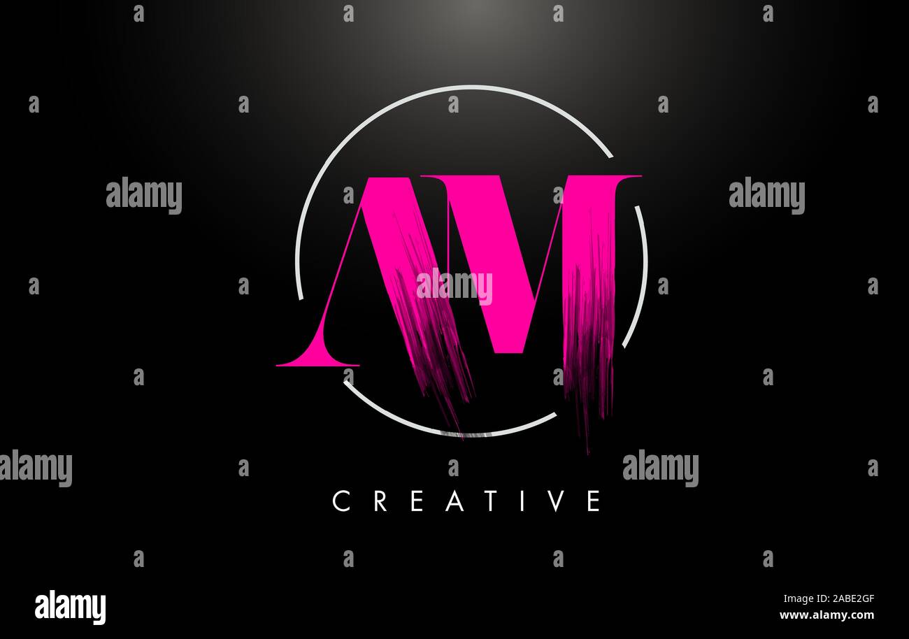 Pink AM Brush Stroke Letter Logo Design. Pink Paint Logo Leters Icon ...
