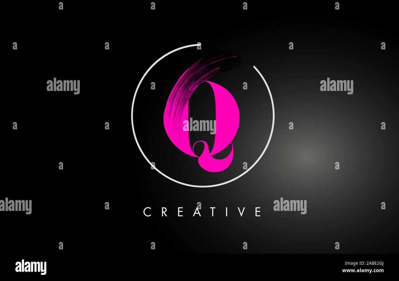 Pink Q Brush Stroke Letter Logo Design. Pink Paint Logo Leters Icon ...