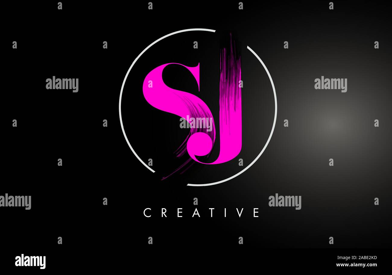 Pink SJ Brush Stroke Letter Logo Design. Pink Paint Logo Leters Icon ...