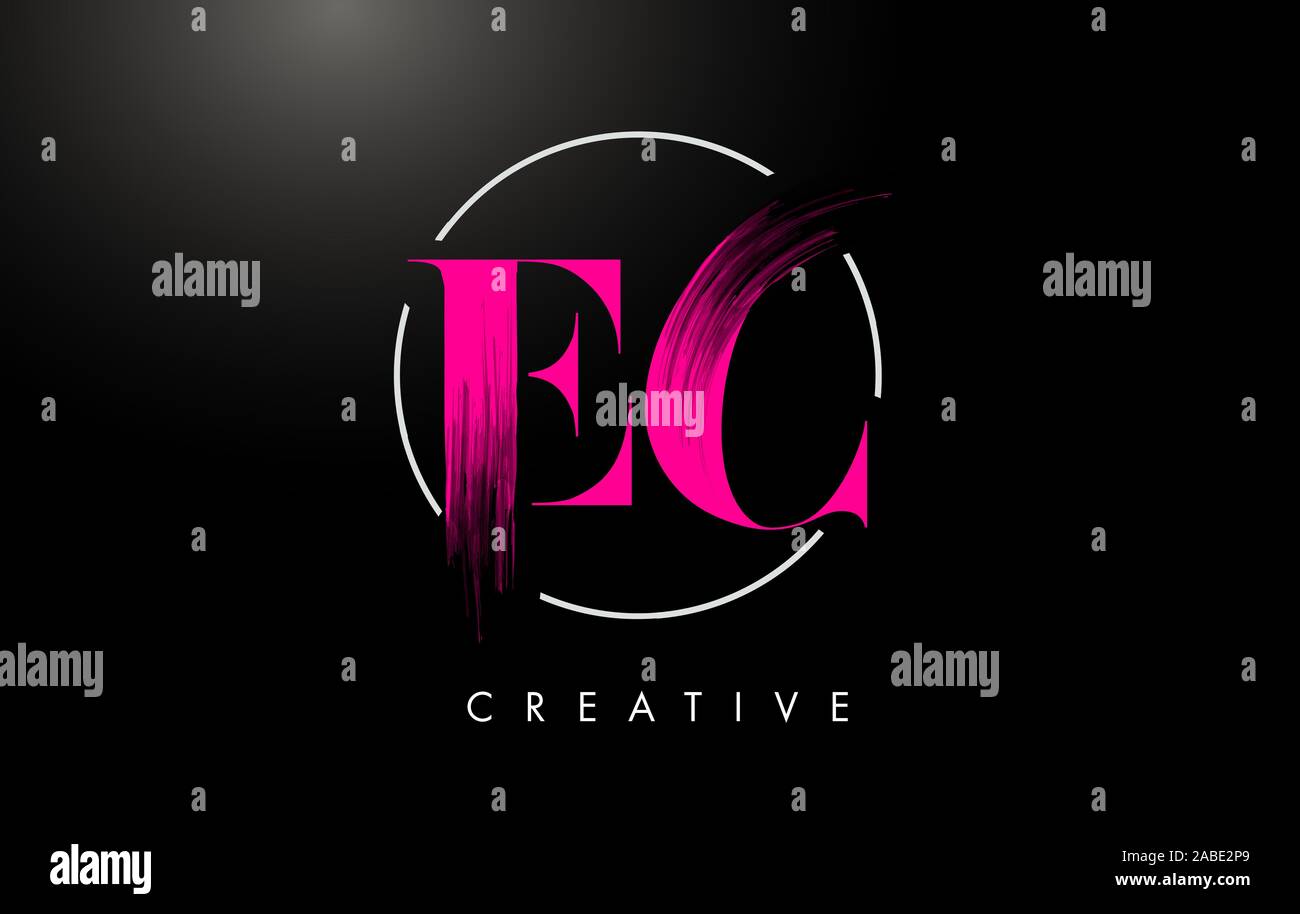 Pink EC Brush Stroke Letter Logo Design. Pink Paint Logo Leters Icon ...