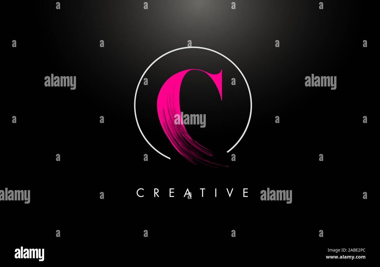 Pink C Brush Stroke Letter Logo Design. Pink Paint Logo Leters Icon ...