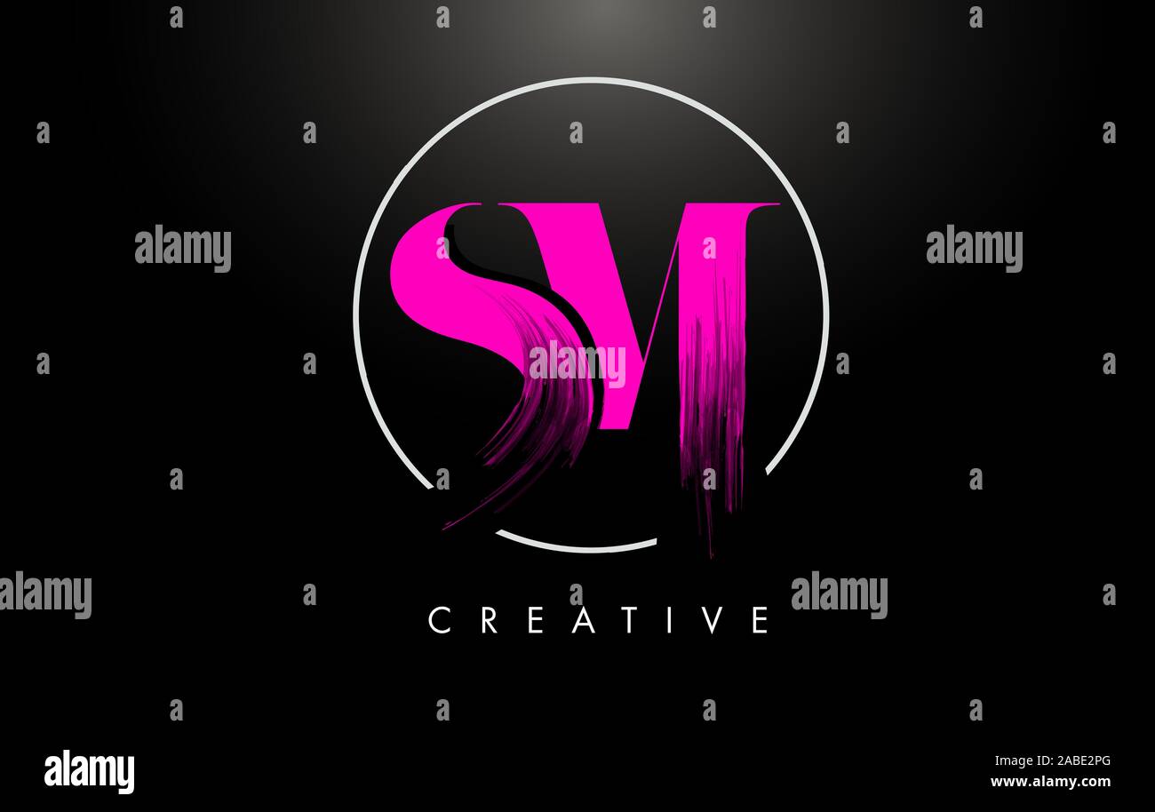 Pink SM Brush Stroke Letter Logo Design. Pink Paint Logo Leters Icon ...