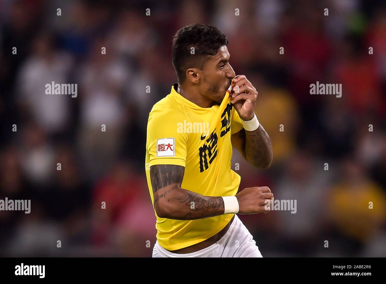 Brazilian football player Paulinho of Guangzhou Evergrande Taobao F.C ...