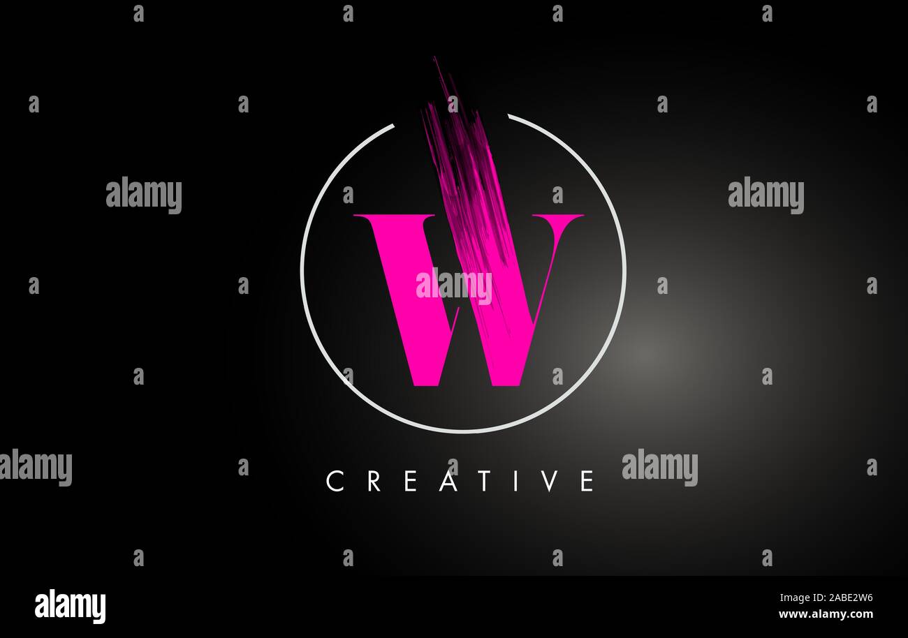 Pink W Brush Stroke Letter Logo Design. Pink Paint Logo Leters Icon ...