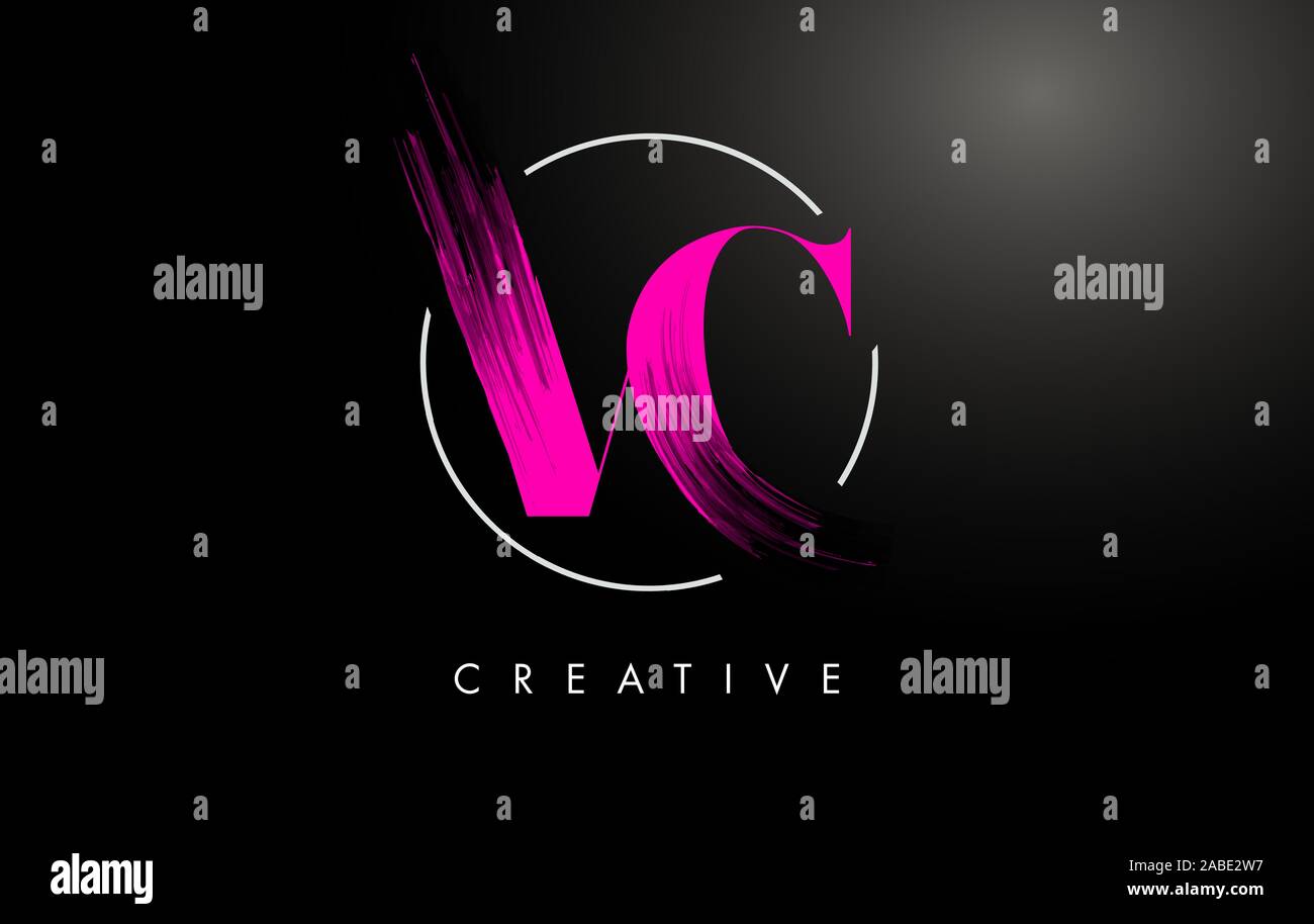 Pink VC Brush Stroke Letter Logo Design. Pink Paint Logo Leters Icon ...