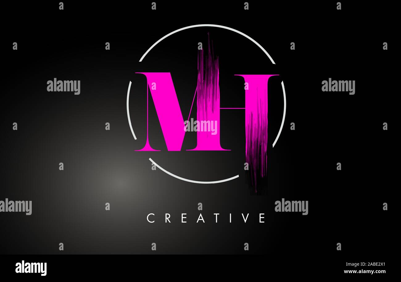 Pink MH Brush Stroke Letter Logo Design. Pink Paint Logo Leters Icon ...