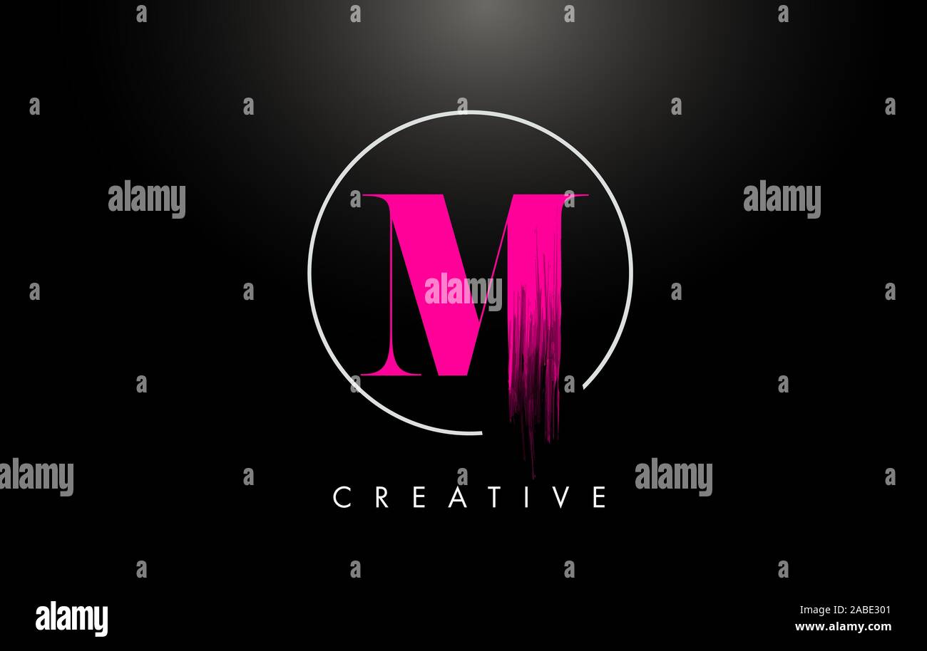 Pink M Brush Stroke Letter Logo Design. Pink Paint Logo Leters Icon ...