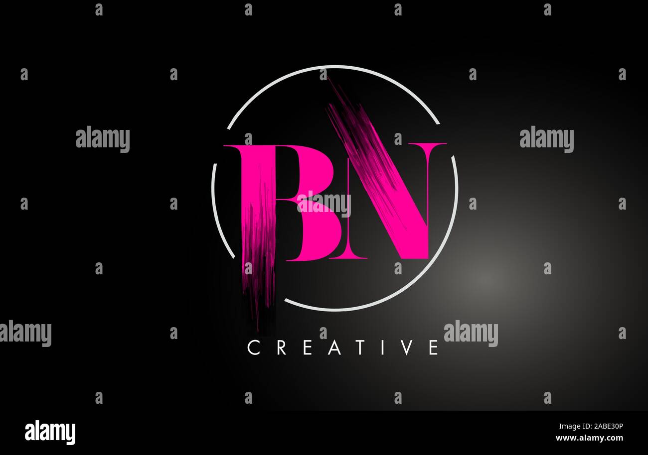 Pink BN Brush Stroke Letter Logo Design. Pink Paint Logo Leters Icon with Elegant Circle Vector ...
