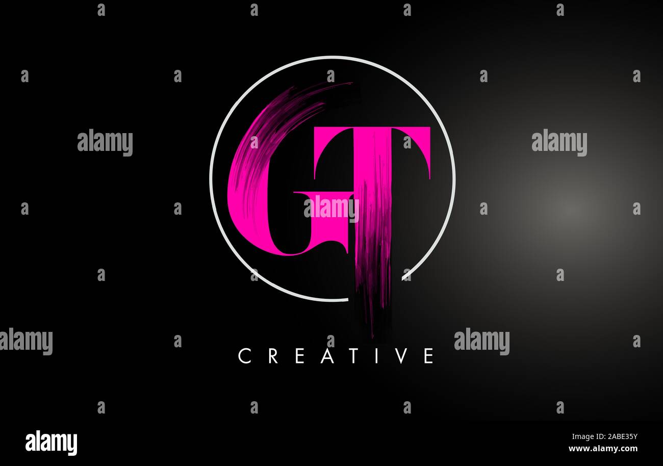 Pink GT Brush Stroke Letter Logo Design. Pink Paint Logo Leters Icon ...