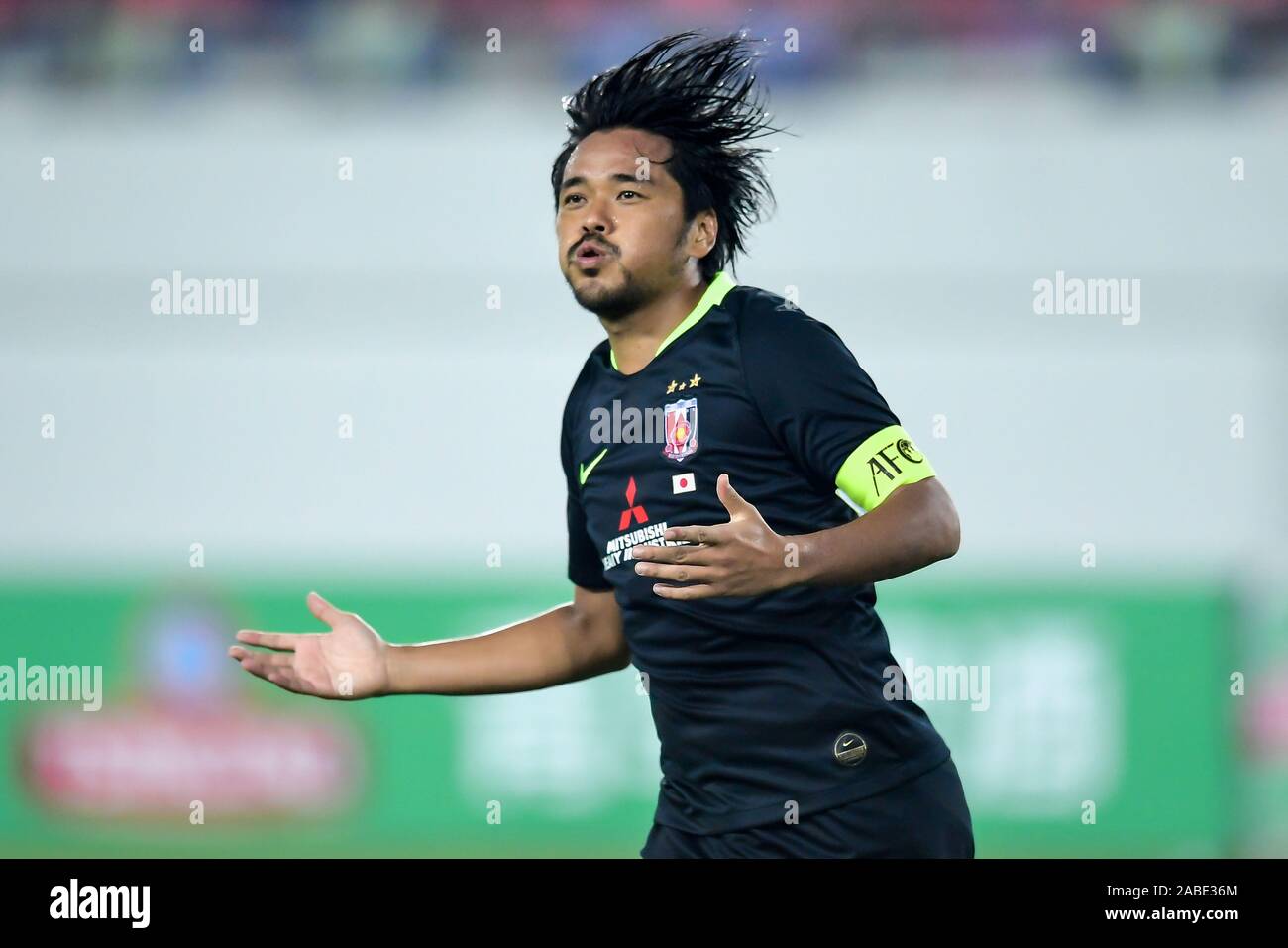 Japanese football player Shinzo Koroki of Urawa Red Diamonds celebrates ...