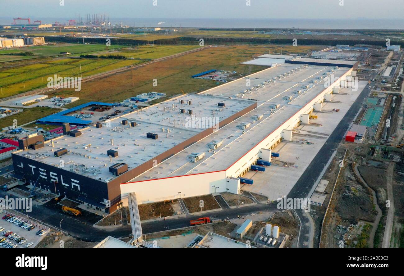 Birdview of the Tesla Gigafactory under construction at the Lin-Gang ...