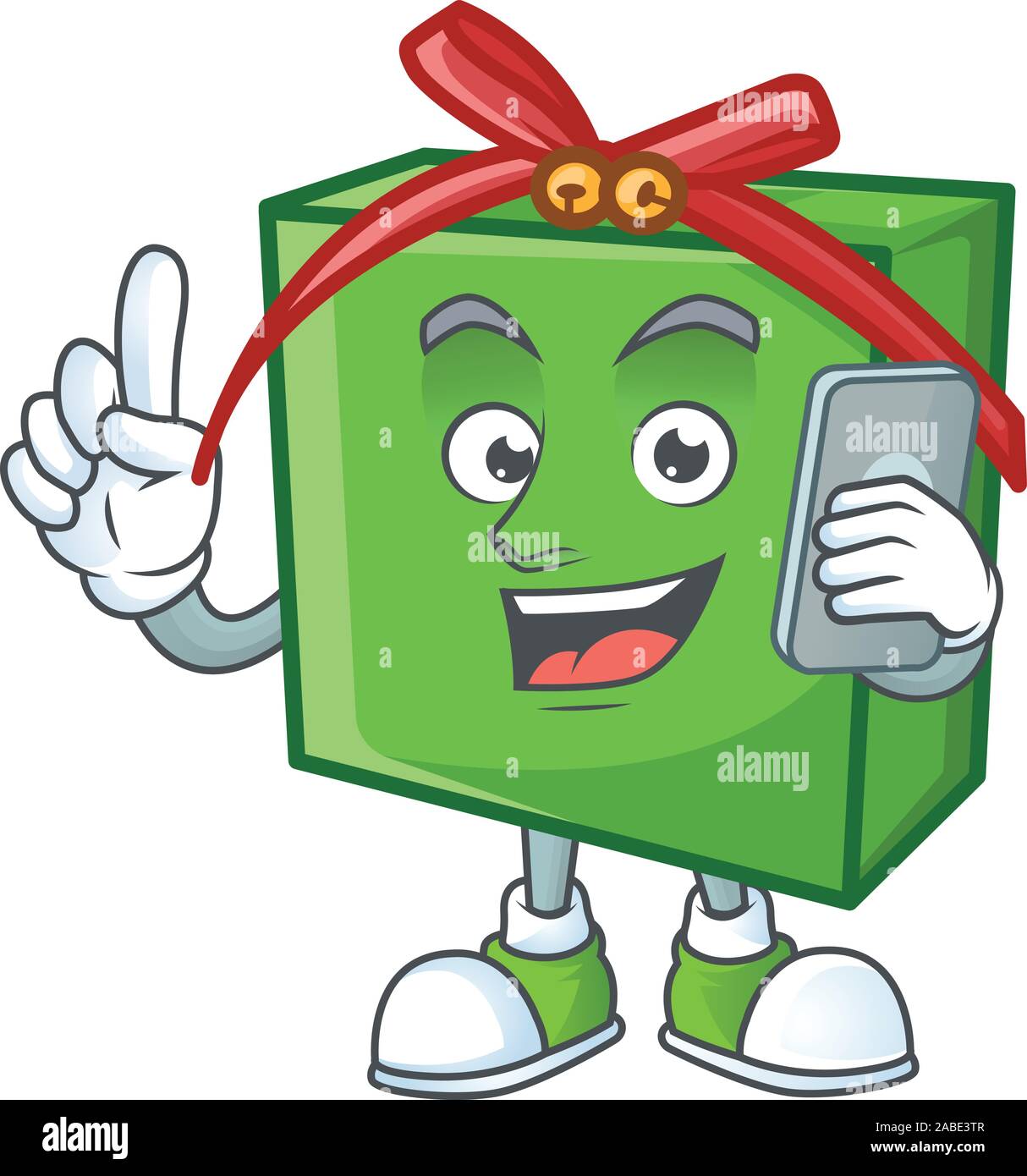 a cartoon style of green gift box speaking on the phone Stock Vector ...
