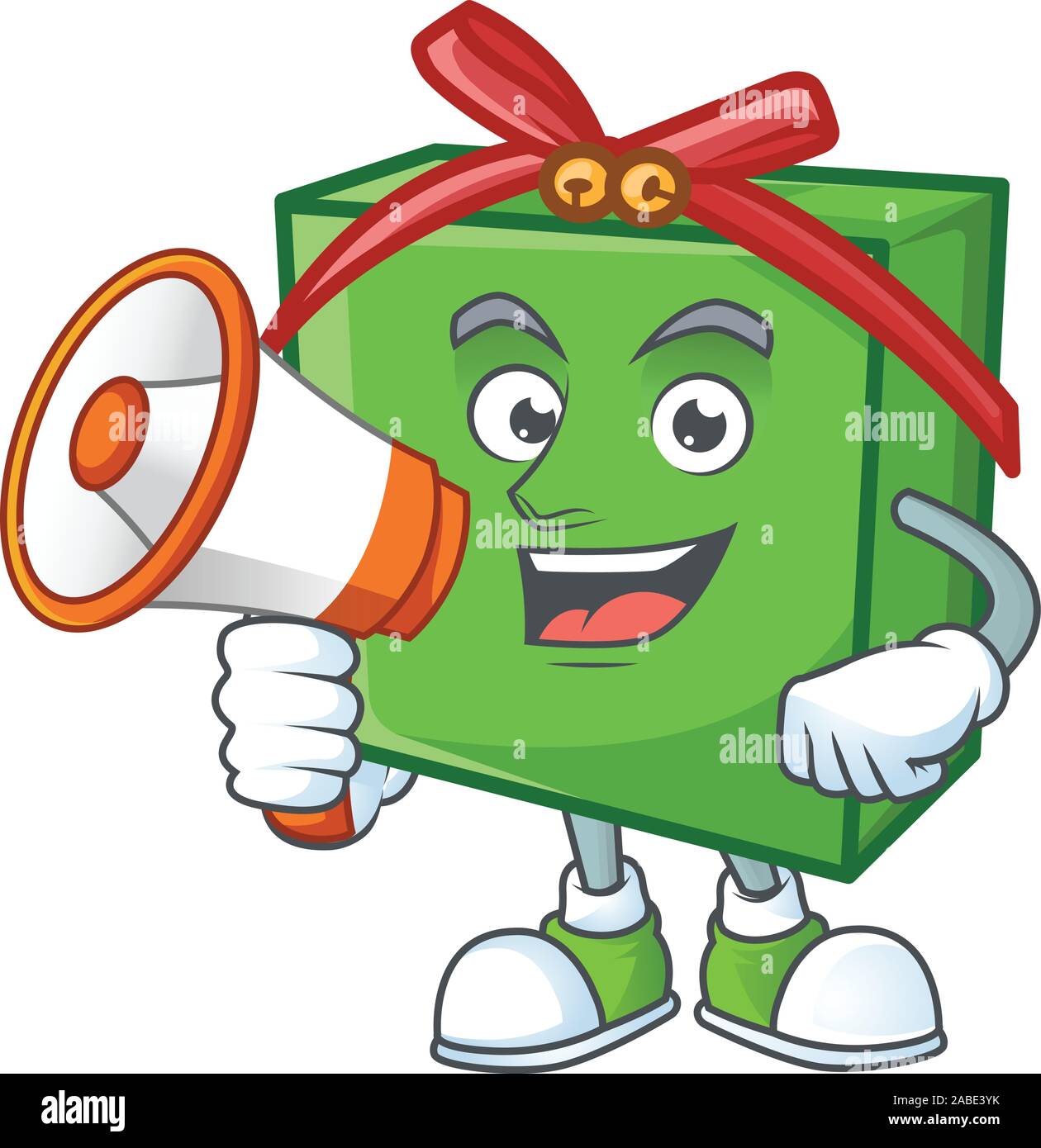 Funny cartoon style of green gift box with megaphone Stock Vector Image ...