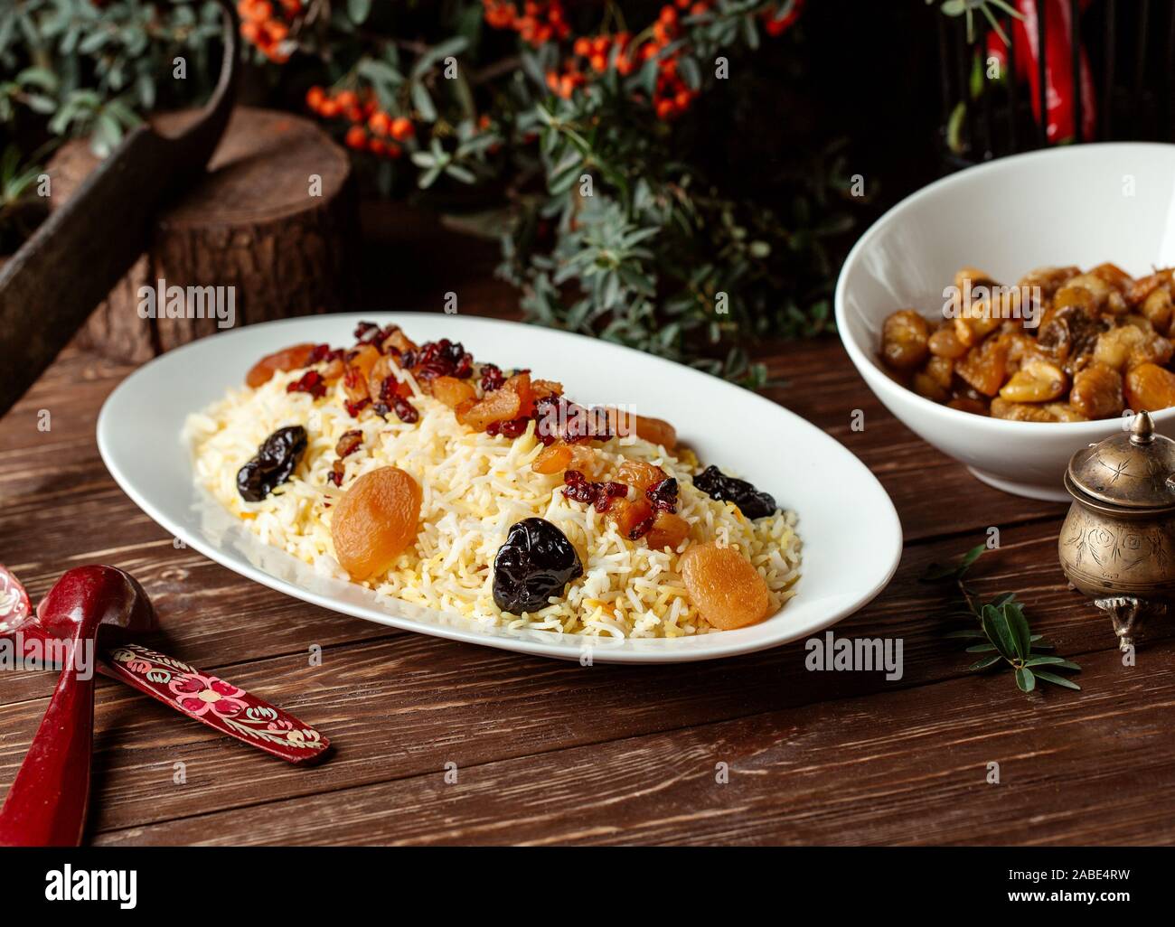 platter of traditional azerbaijani rice dish garnished with cooked ...