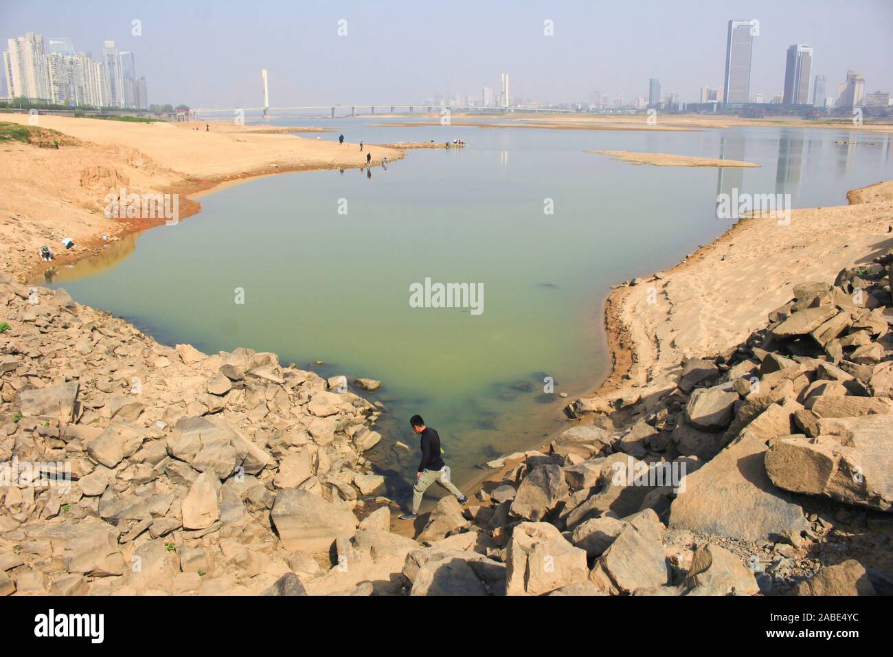 Picture of the low water level of Gan River, a connecting river to the ...