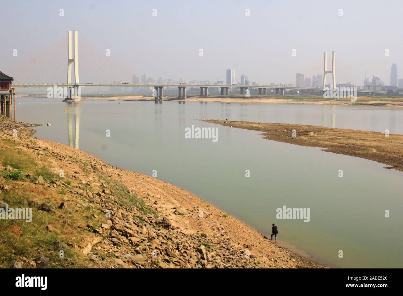 Picture of the low water level of Gan River, a connecting river to the ...