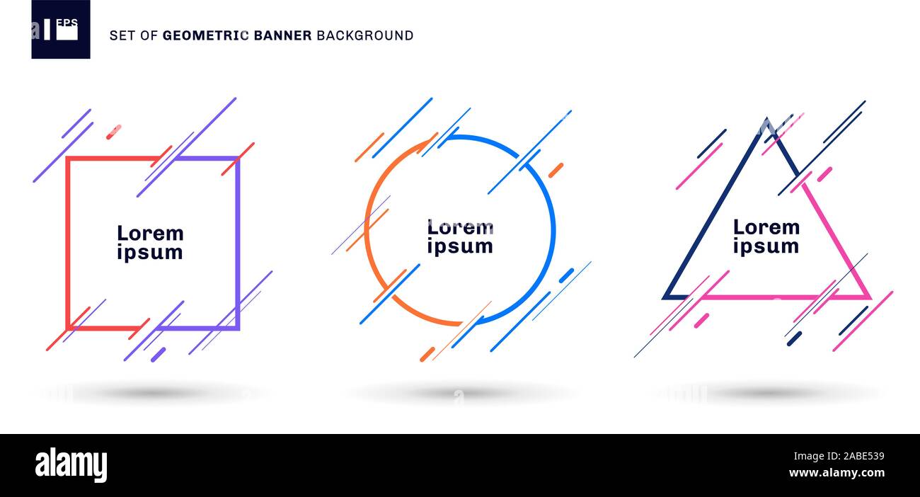 Set of colorful geometric frame triangle, circle, square with diagonal ...