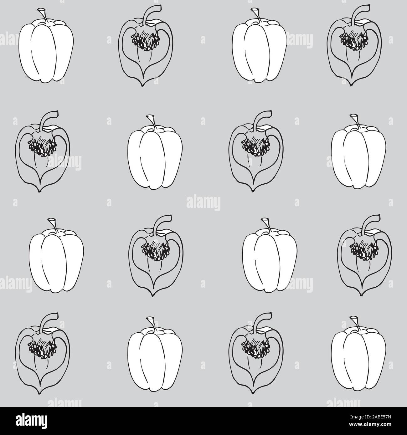 seamless background - sketch peppers and chopped peppers on a gray ...