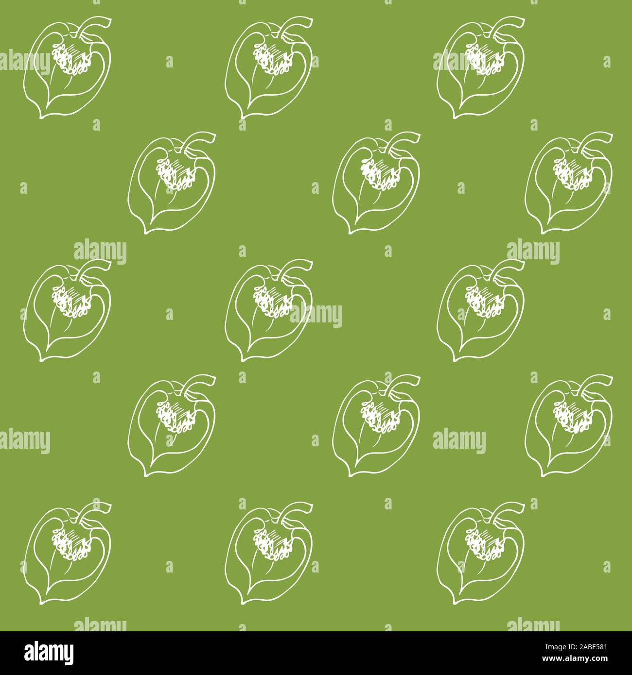 Seamless pattern - sketch white chopped peppers on a green background ...