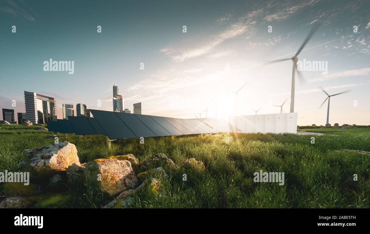 Concept of sustainable energy solution in beautifull sunset backlight ...