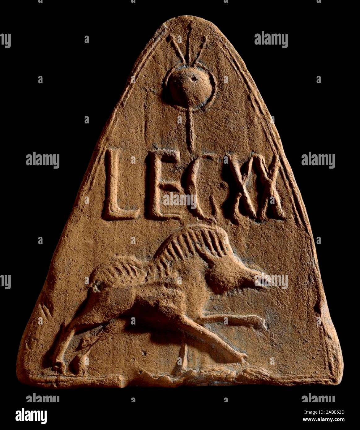 6533. Roman roof tile antefix inscribed ‘Twentieth Legion’, depicting a ...