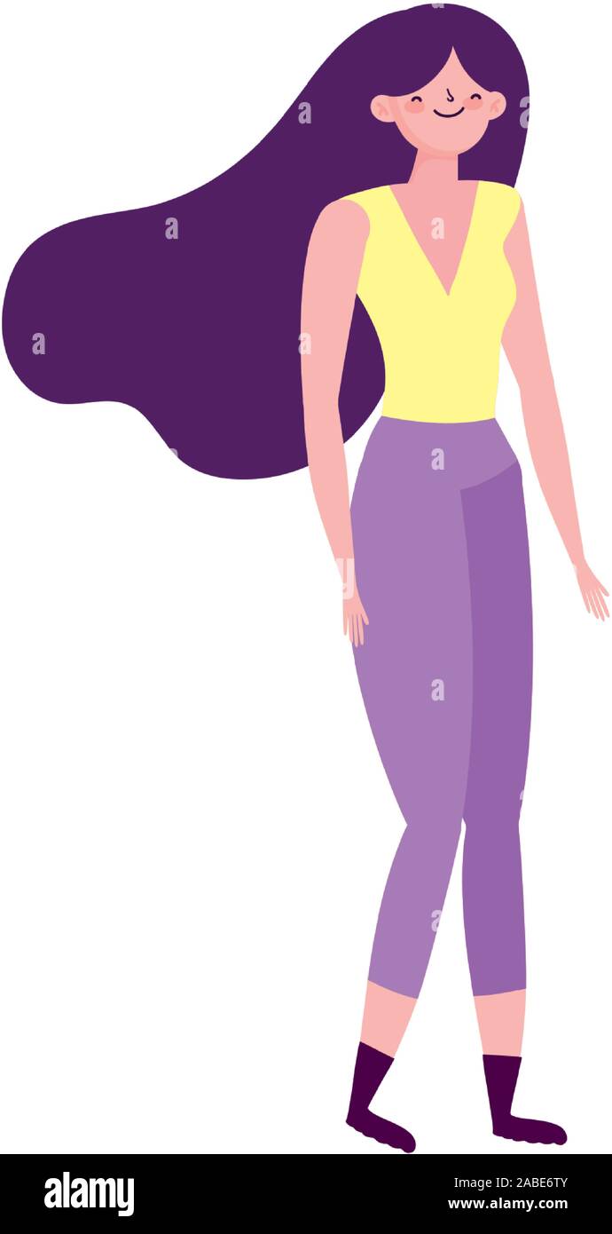 young woman cartoon character standing white background vector ...