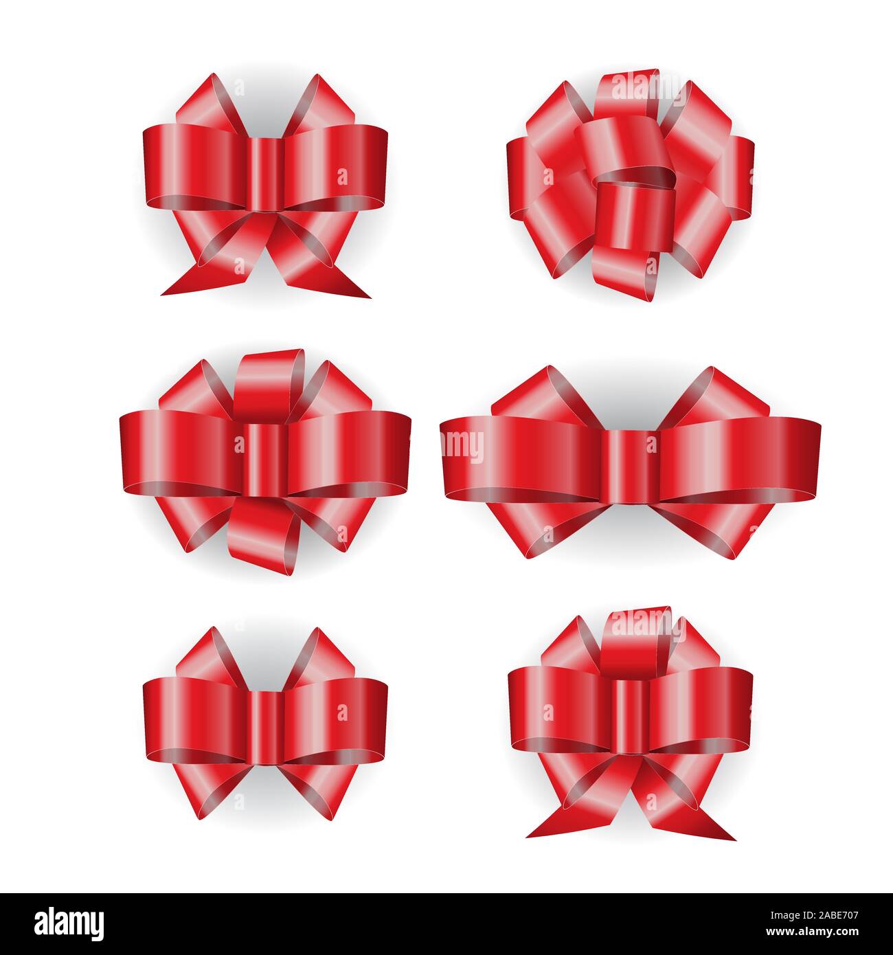 Set of vector red ribbon bows isolated on white background with shadow ...