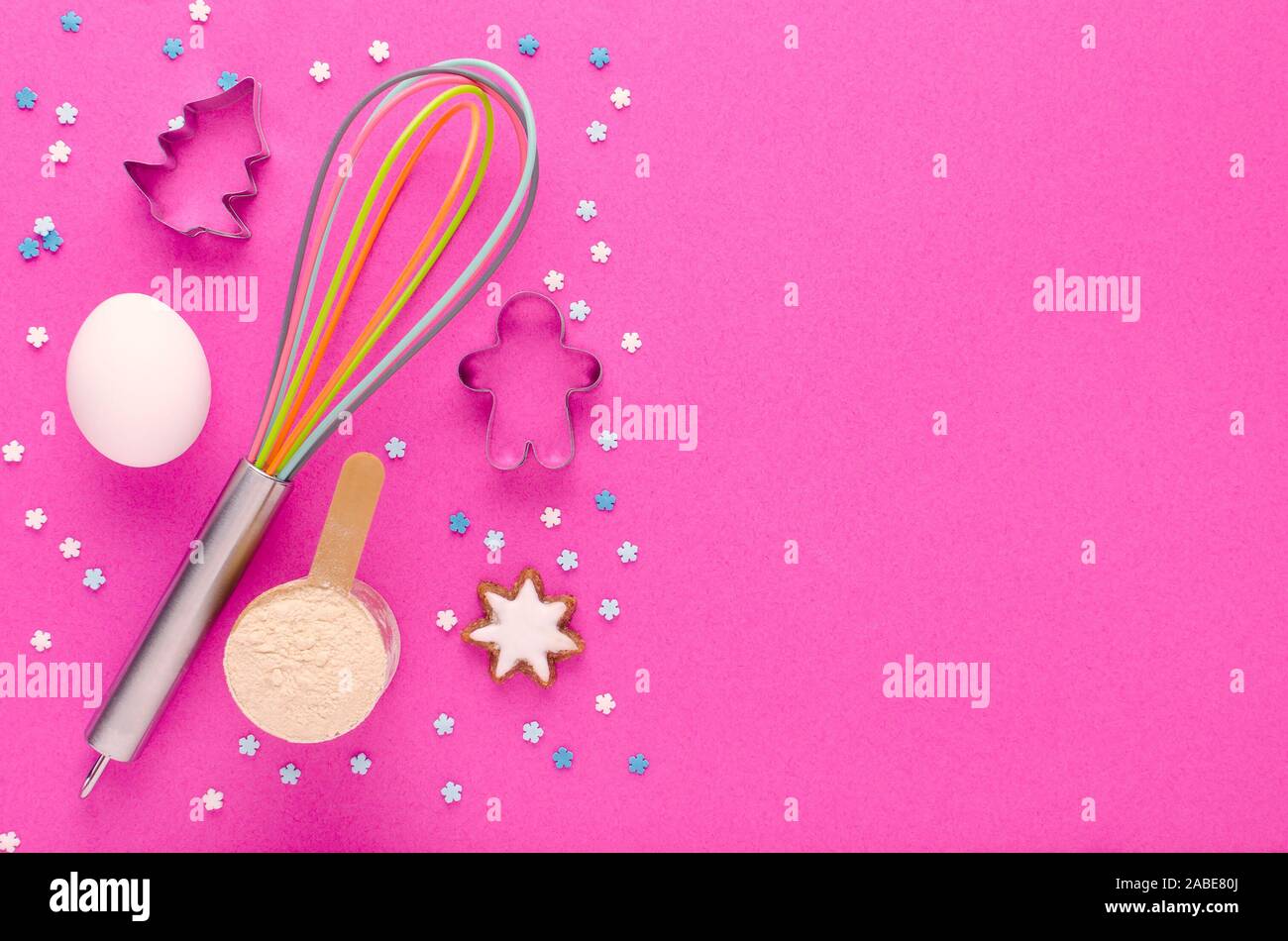 baking protein, fitness diet concept, pink background with copy space ...