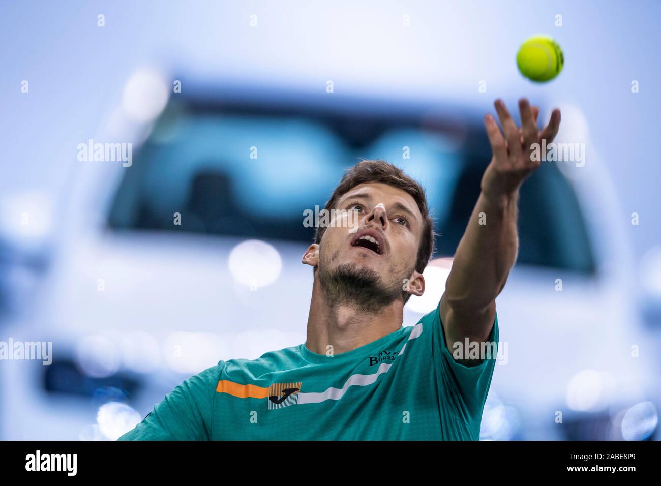 Chinese professional tennis player Zhang Ze competes against Spanish ...