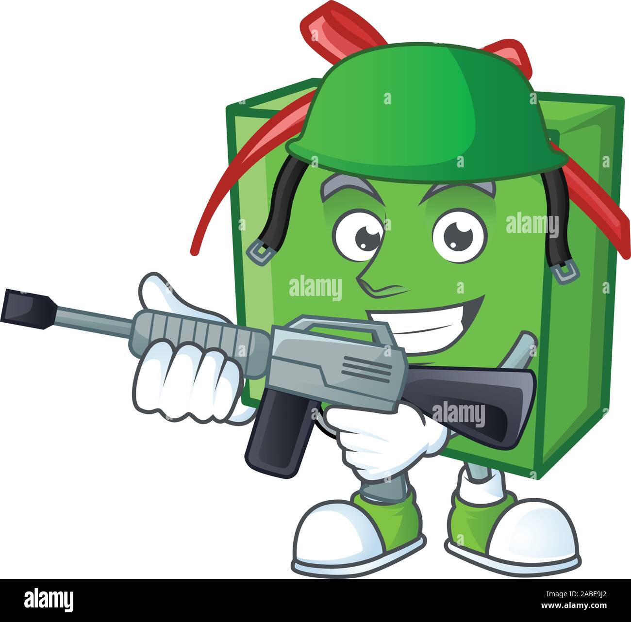 A cartoon style of green gift box Army with machine gun Stock Vector ...