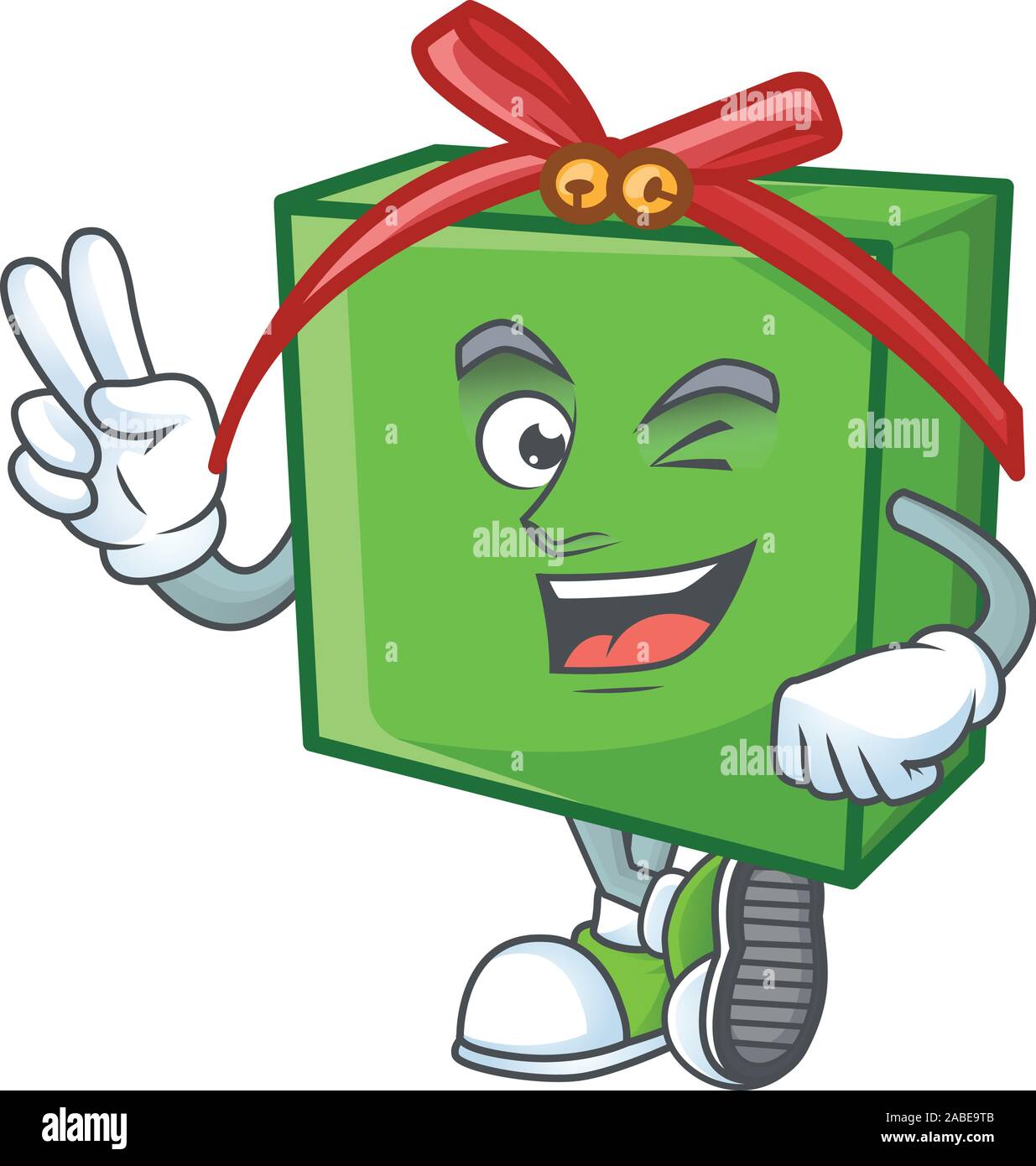 Green gift box Character cartoon style with two fingers Stock Vector ...