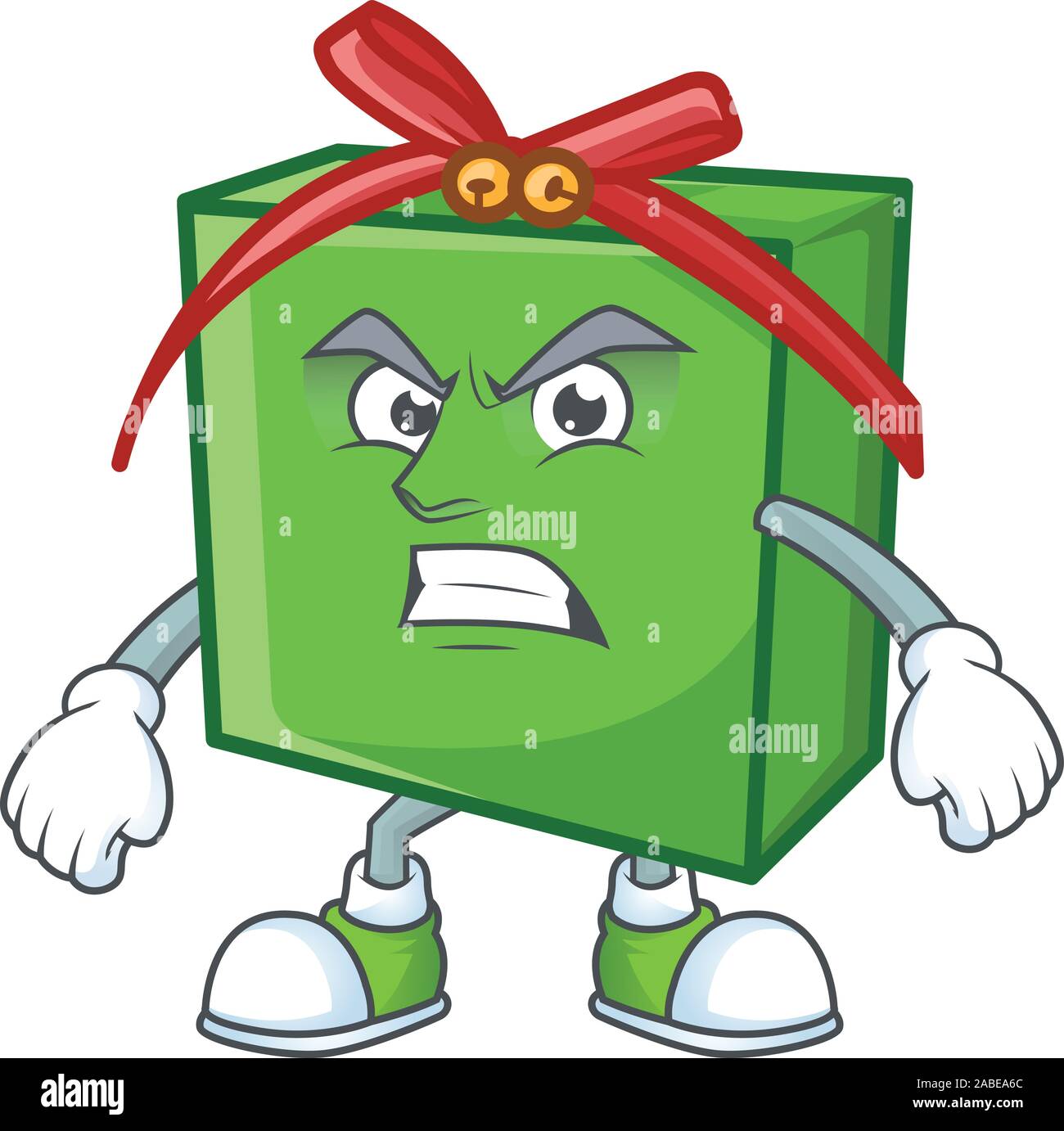 Green gift box cartoon character style with angry face Stock Vector ...