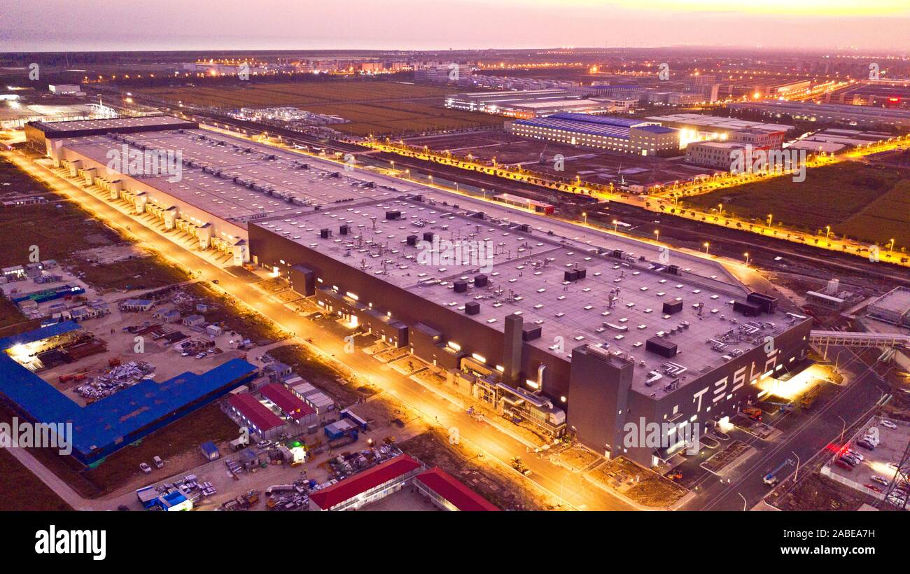 An aerial view of Tesla Gigafactory 3, which finishes its main ...