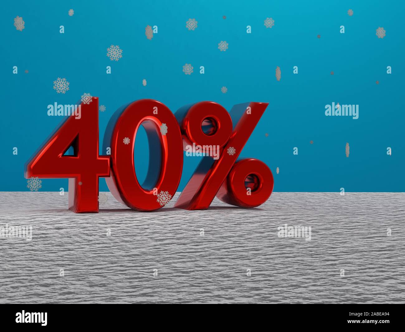 red 40 forty percent sign in a winter setting with snow and snowflakes ...