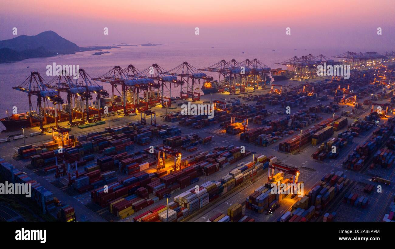 Aerial view of the Yangshan port in Lin Gang Pilot Free Trade Zone in ...