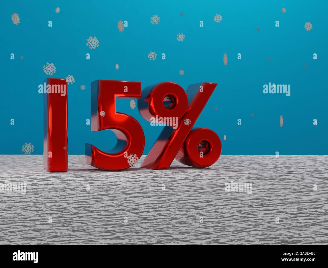 red 15 fifteen percent sign in a winter setting with snow and ...