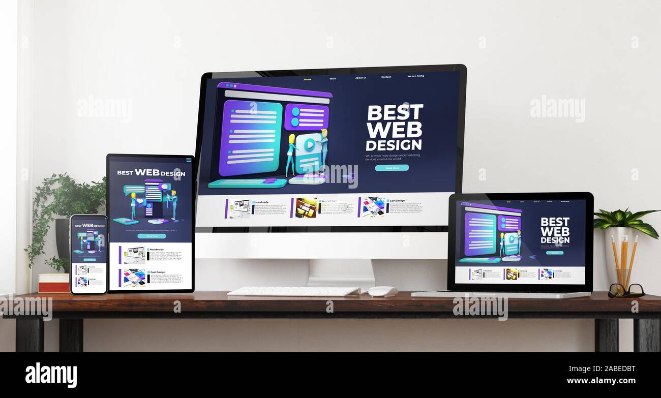 front view devices best web design 3d rendering Stock Photo - Alamy