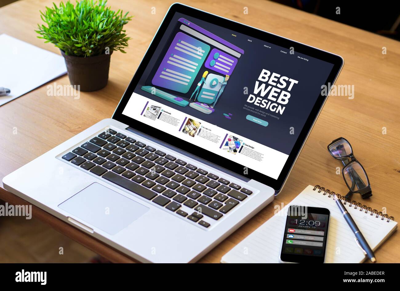 destop laptop with best website design screen Stock Photo - Alamy