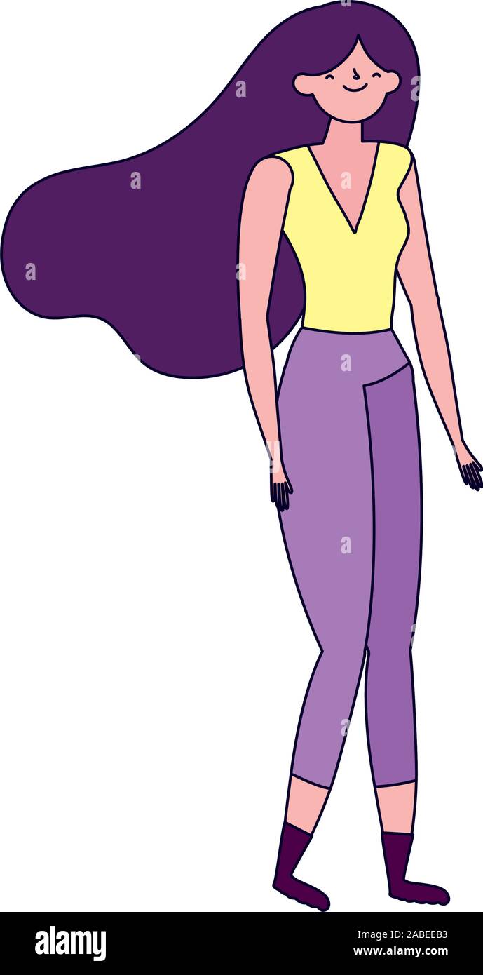 young woman cartoon character standing white background vector ...