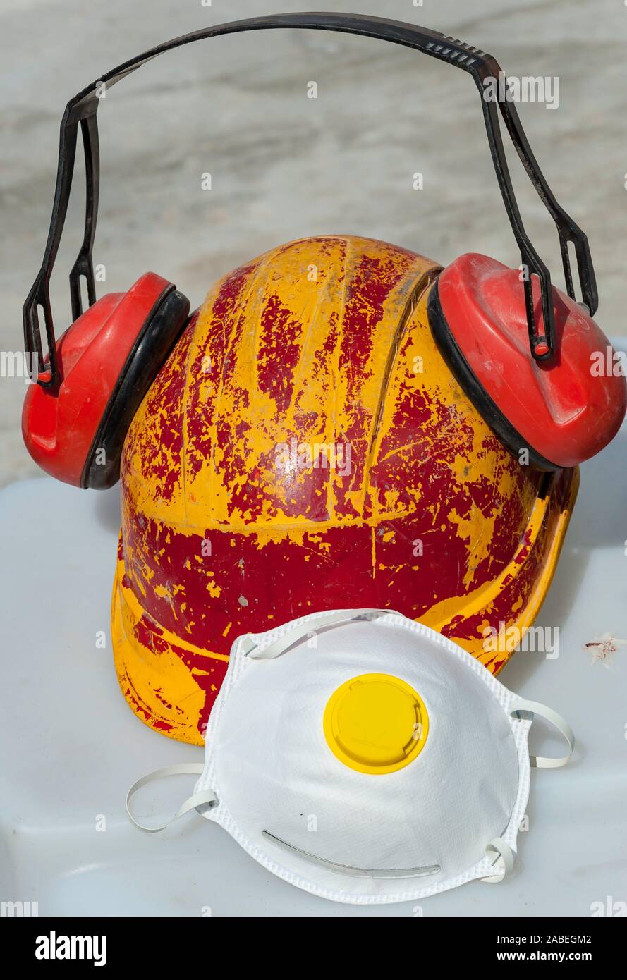 Work safety helmets in industrial site Stock Photo - Alamy