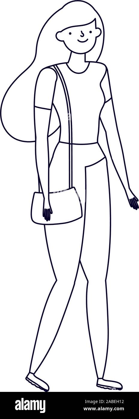 young woman cartoon character standing white background vector ...