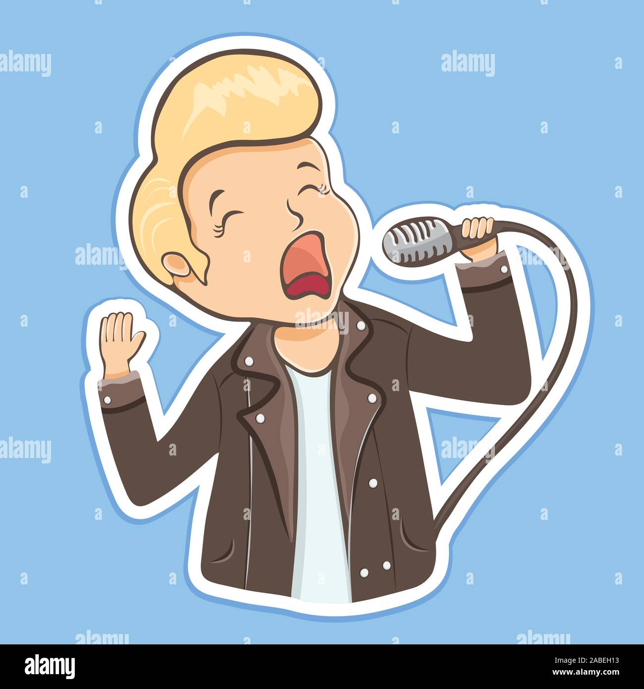 Guy sing into the microphone sticker, cartoon character, hand drawing ...