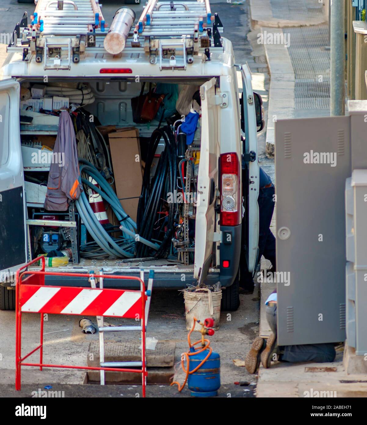 van equipped for electricity and telephone repairs Stock Photo - Alamy