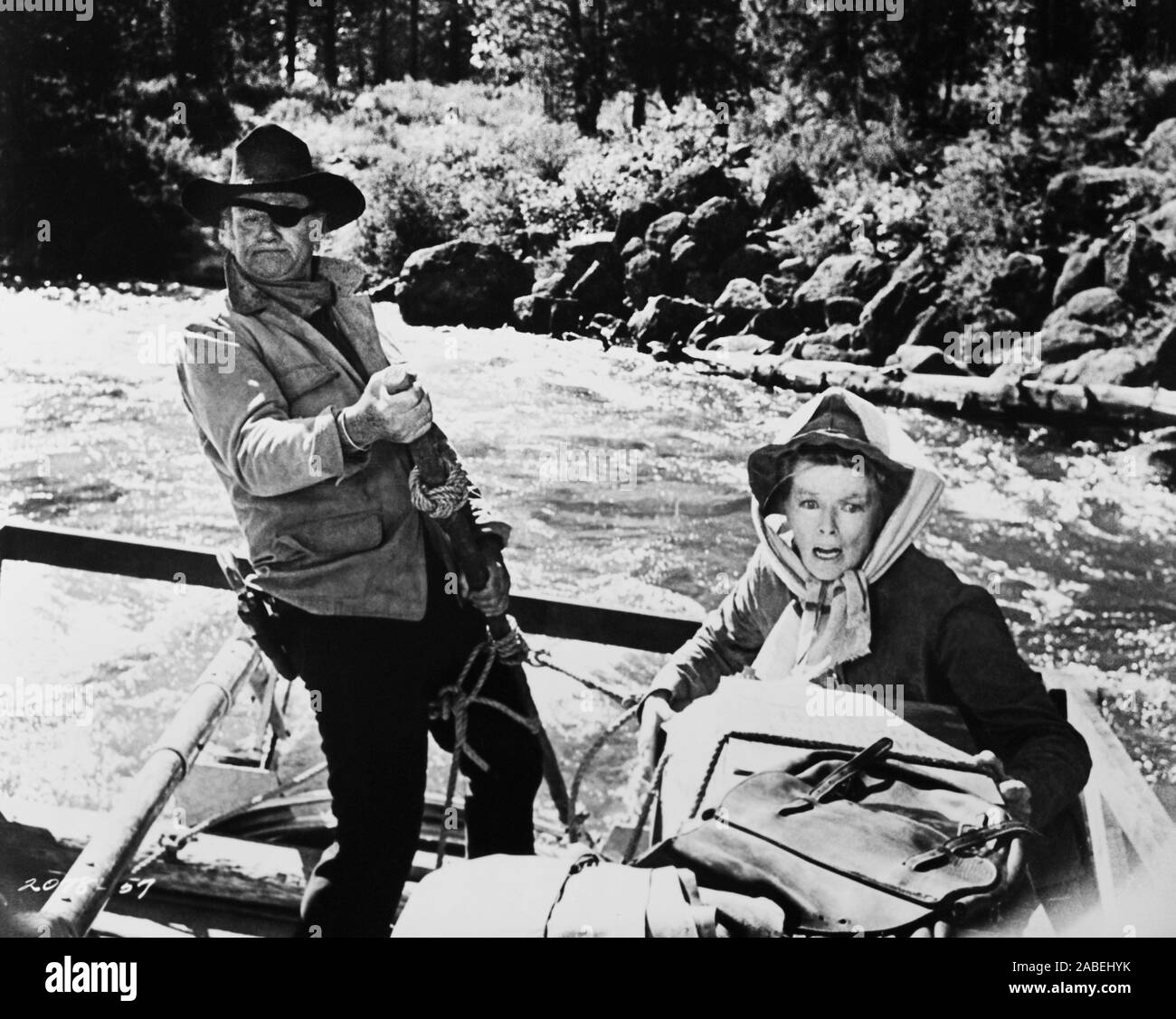 ROOSTER COGBURN, from left: John Wayne, Katharine Hepburn, 1975 Stock ...